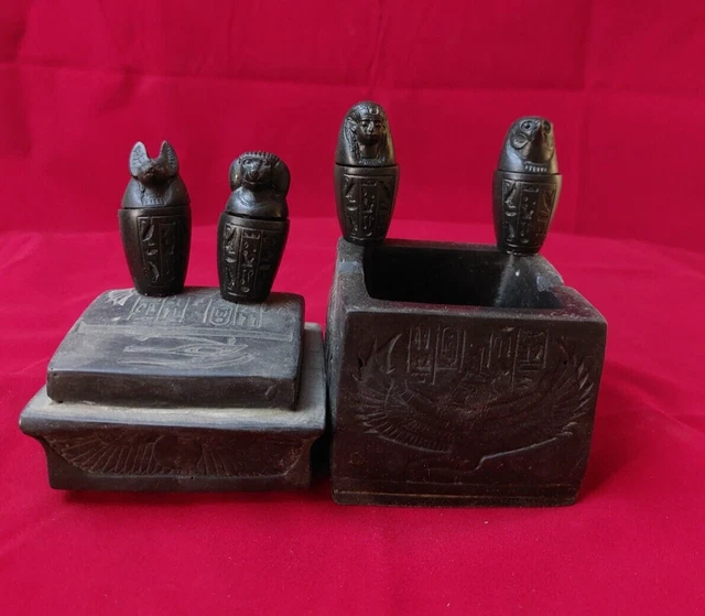 ANCIENT EGYPTIAN RARE Antiques Of Canopic Box 4 Jars Horus's Sons ...