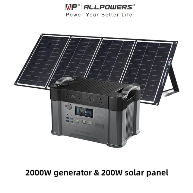 ALLPOWERS 2000W PORTABLE Power Station Generator With 200W Solar Panel ...