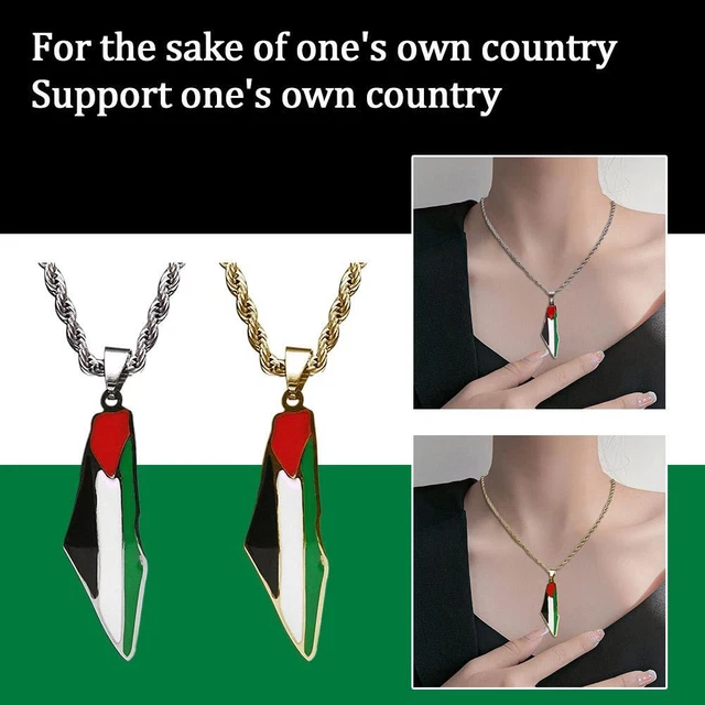 SILVER GOLD PLATED Palestine Flag Map Necklace Pendant 60cm Chain ...