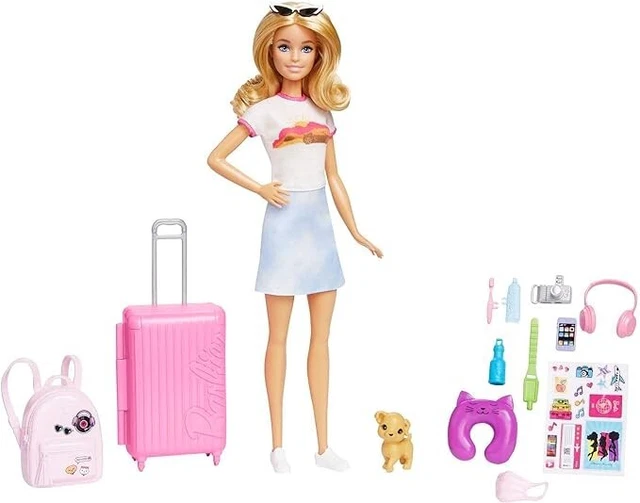 BARBIE COFFRET VOYAGE Malibu poupée avec plus de 10 accessoires 1 chiot HJY18 EUR 23,90 ...
