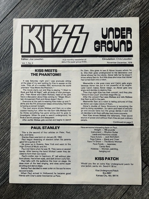 KISS FANZINE NEWSLETTER Magazine Kiss Underground #2 1978 Vintage Kiss ...