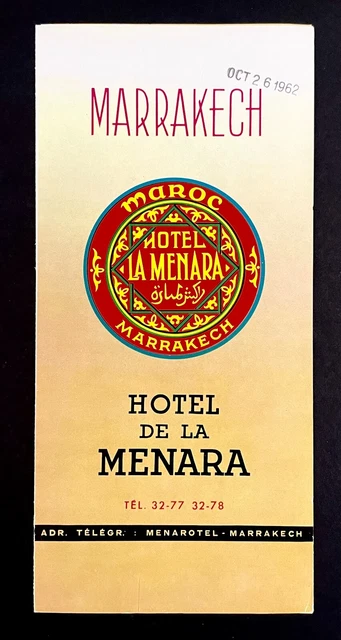 1962 HOTEL DE La Menara Marrakech Morocco Vintage French Text Travel Brochure $22.75 - PicClick AU