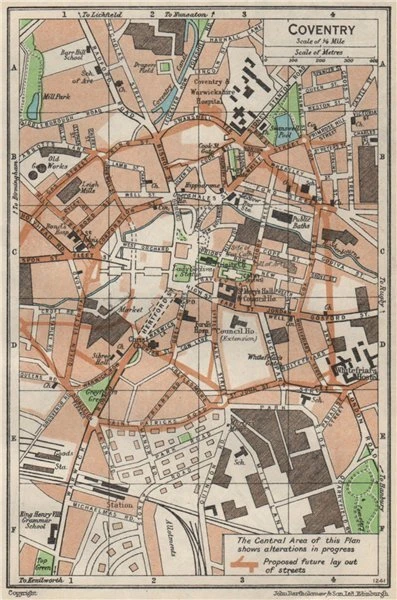 COVENTRY. VINTAGE TOWN city map plan. Warwickshire 1957 old vintage ...