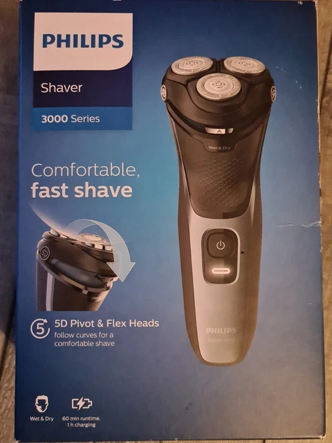 PHILIPS SERIES 3000 Wet or Dry Electric Shaver 5D Pivot & Flex Heads ...