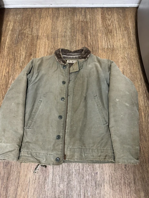 ORIGINAL 1940S WW2 USN N-1 Deck Jacket 38 Alpaca Distressed US Navy ...