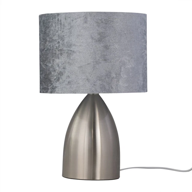 MODERN BRUSHED CHROME Touch Table Lamp Bedside Light Grey Crushed ...
