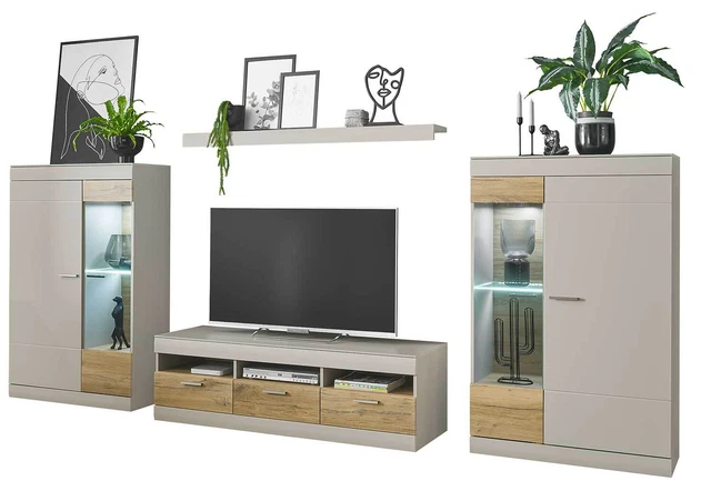 COMBINAISON MURALE MODULAIRE Scara 4-teilig Vitrine Lowboard Gris ...