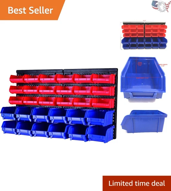 COLOR-CODED WALL MOUNT Parts Rack with 30 Bins for Small Parts ...