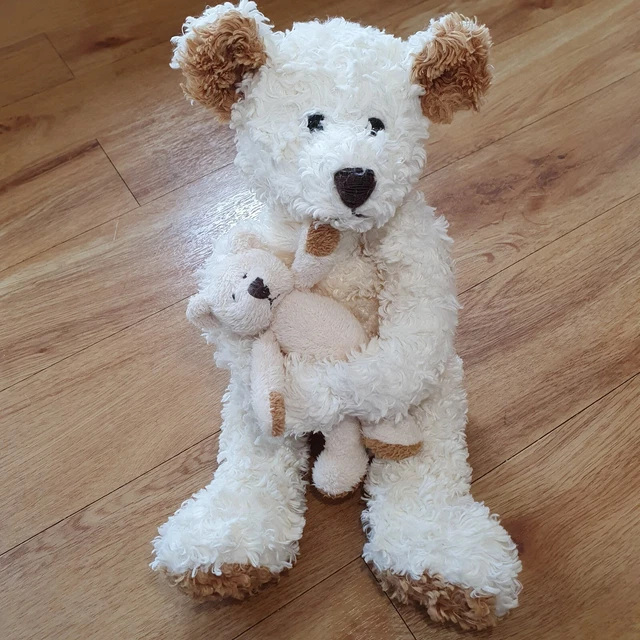 JOHN LEWIS CURLY Haired Teddy Bear Soft Toy Plush 10" Holding A Smaller ...