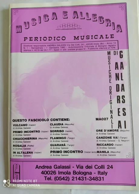 ANDREA GALASSI &MUSICA E Allegria N. 1"- Fascicolo Contenente 14 ...