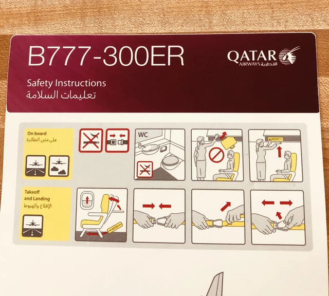 B777-300ER QATAR AIRWAYS Emergency Safety Information Card Airplane ...