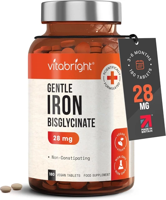 IRON TABLETS HIGH Strength 28mg Gentle Iron Bisglycinate 180 Vegan ...