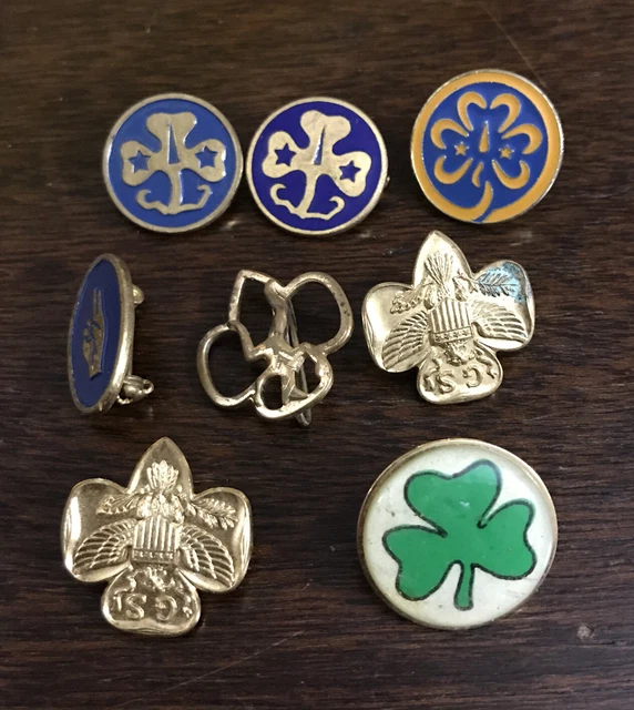 VINTAGE GIRL SCOUT GS Logo Gold Tone Frateral Pin Lot 8 Pins Clover? £ ...