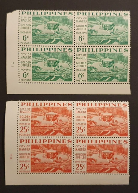 PHILIPPINES STAMPS 1959 BAGUIO GOLDEN JUBILEE 2v IN CORNER BLOCKS OF 4 ...