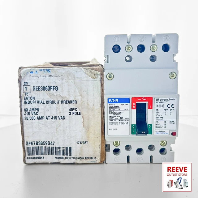 EATON GEE3063FFG PANELBOARD MCCB 63A3P 415V 25kA Series G GEB3063FFG ...