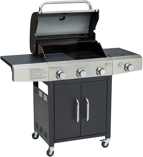 BARBECUE A GAS Professionale XXL a 4 Fuochi BBQ in Acciaio Inox Griglia ...