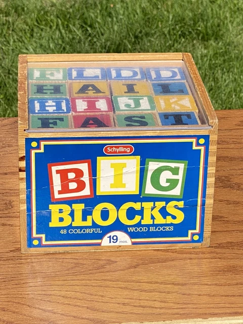 48 WOODEN ALPHABET Blocks Schylling Big Blocks In Original Wood Box $19 ...