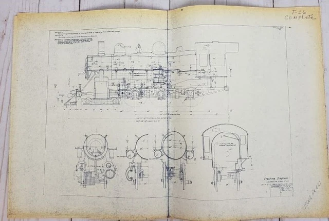 ANTIQUE LOCOMOTIVE ERECTING Diagram Blueprint Revised 1920 Railroad ...