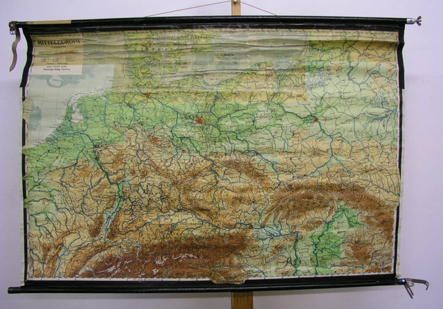 SCHOOL WALL MAP Beautiful Old Germany Map 1946 Printed 124x84cm Vintage ...
