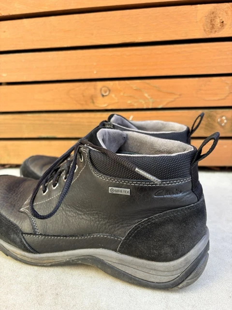 CLARKS BAYSTONE TOP GTX Gore-Tex Black Leather Boots Lace Flat Shoe Sz ...