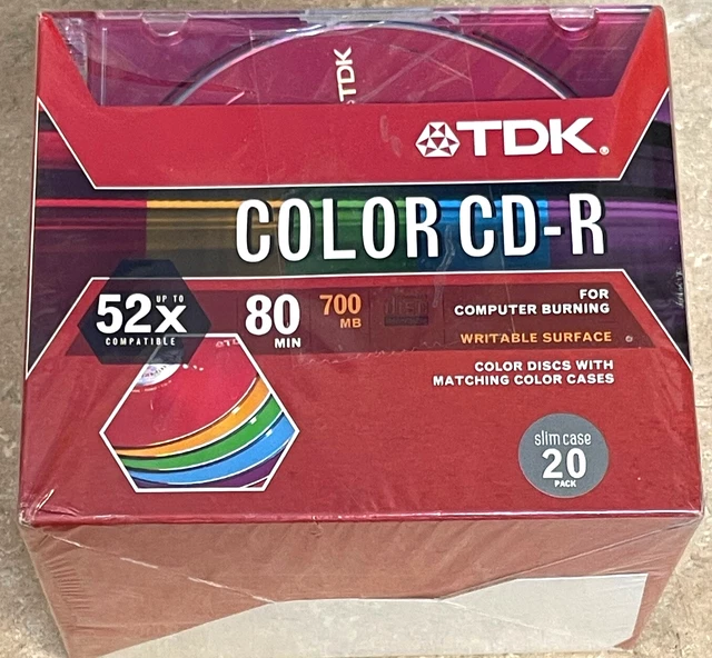 20 PACK TDK Color CD-R Data 52x 80min 700 MB Recordable Discs Slim ...