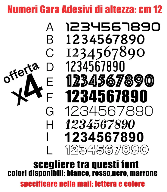 40 NUMERI GARA Adesivi, Altezza 12 Cm Font E Colore A Scelta, Racing ...