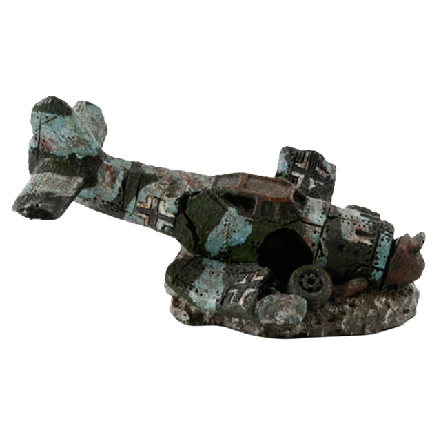 PLANE WRECK FISH Tank Decor Simulated Resin Aircraft Ornaments Crashed ...