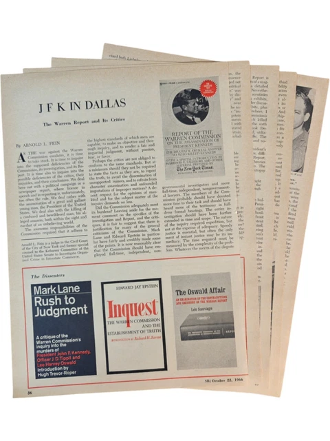JOHN F KENNEDY Assassination Warren Report & Critics 1966 Sat Review ...