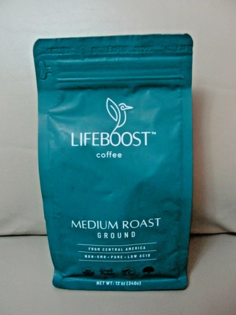 LIFEBOOST COFFEE GROUND Medium Roast Organic Low Acid Single Origin 12 ...