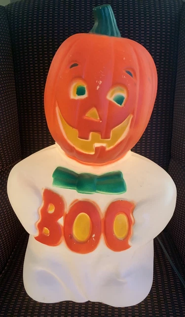 VINTAGE HALLOWEEN TPI 24” Pumpkin Head Ghost Boo Light Up Blow Mold ...