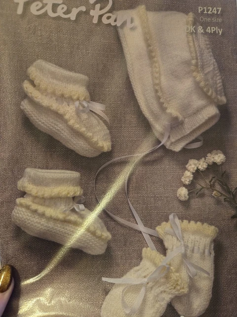 PETER PAN 1247 Knitting PATTERN Vintage used Baby Hats Mits Bootees DK £4.10 - PicClick UK