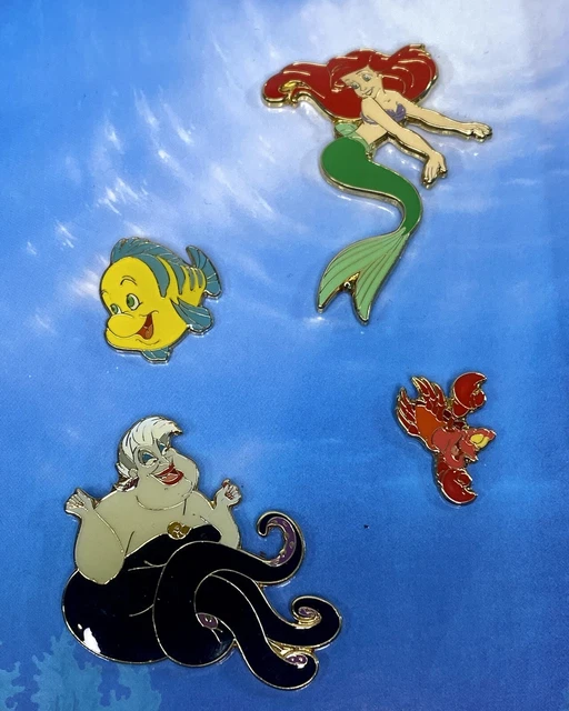 DISNEY LITTLE MERMAID Trading Pins Box Set of 4 Ariel Flounder Ursula ...