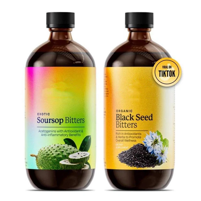 EXOTIC SOURSOP BITTERS&ORGANIC Black Seed Bitters Liquid for Gut ...