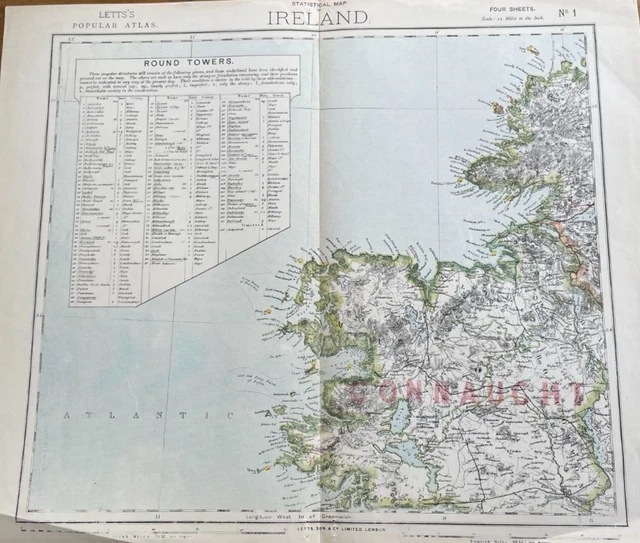 ANTIQUE MAP IRELAND Statistical Map Showing Mayo Sligo 1883 Published ...