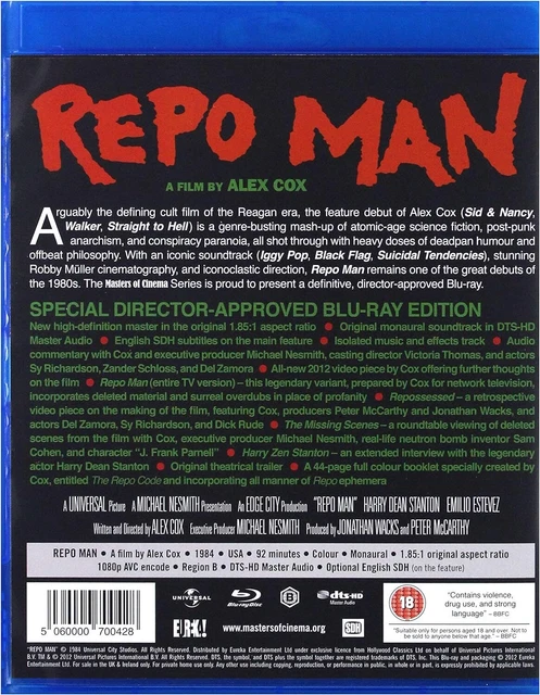 REPO MAN (MASTERS of Cinema) (BLU-RAY) [1984] £21.04 - PicClick UK