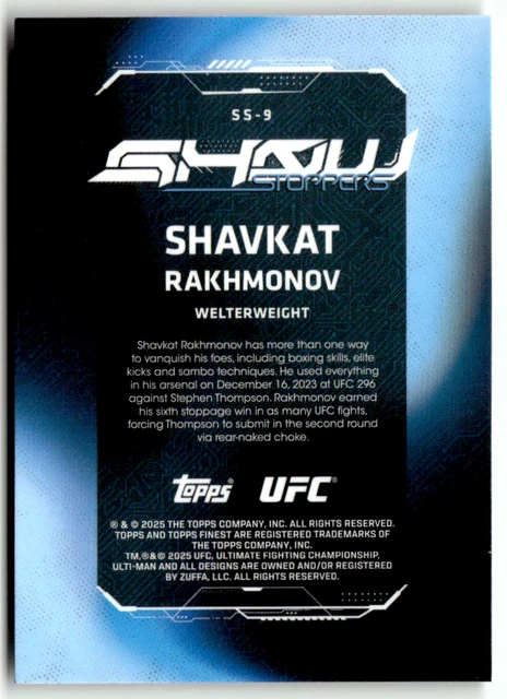 TOPPS FINEST UFC 2025 No. SS-9 Shavkat Rakhmonov Show Stoppers EUR 2,28 ...