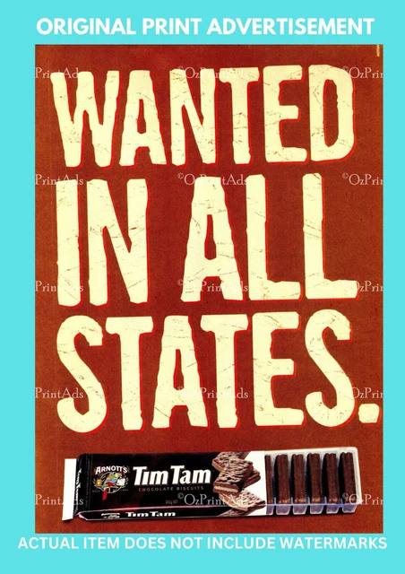 1990S VINTAGE ORIGINAL Print Ad "WANTED IN ALL STATES" TIM TAM BISCUITS ...