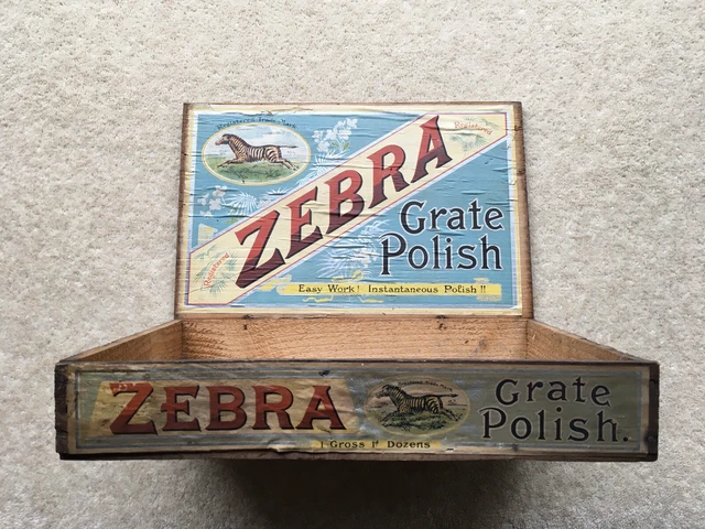 C1900-10 VINTAGE ZEBRA Grate Polish 1 Gross Sized Wooden Box £79.99 ...