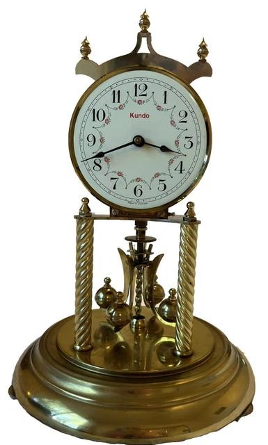 GERMAN KUNDO ANNIVERSARY Mechanical Mantel Clock GLASS Dome Bronze ...