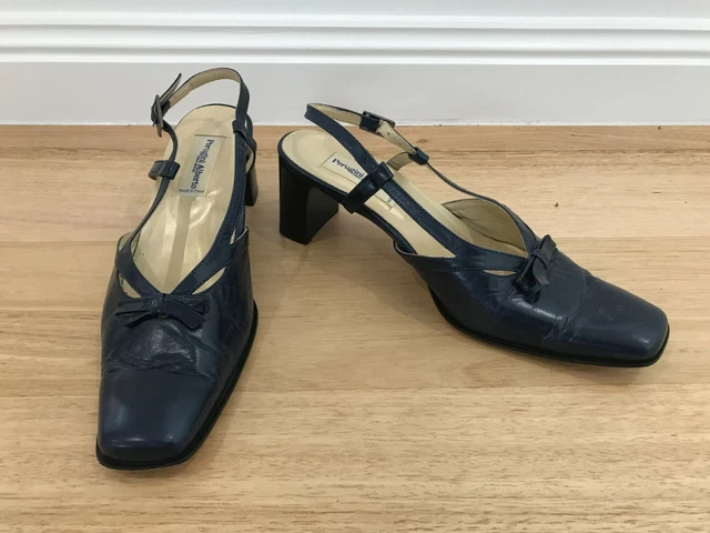 VINTAGE PERUGINI ALBERTO Italy Italian leather sling back heels bow ...