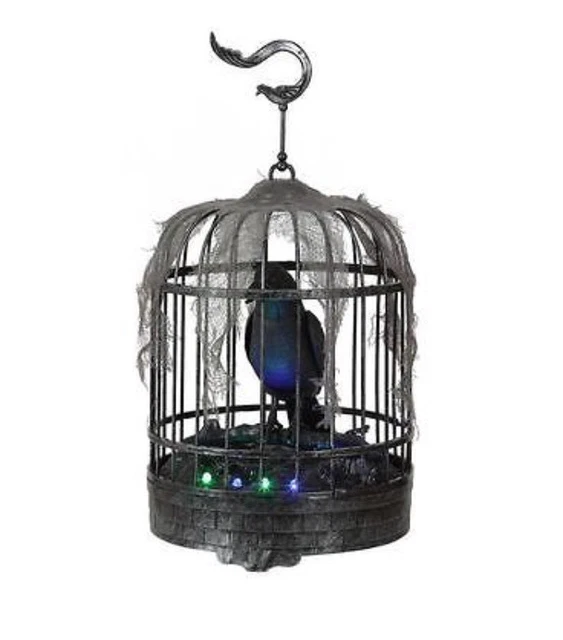 ANIMATED HALLOWEEN TALKING Crow / Raven Prop Bird Cage “The Squawking ...