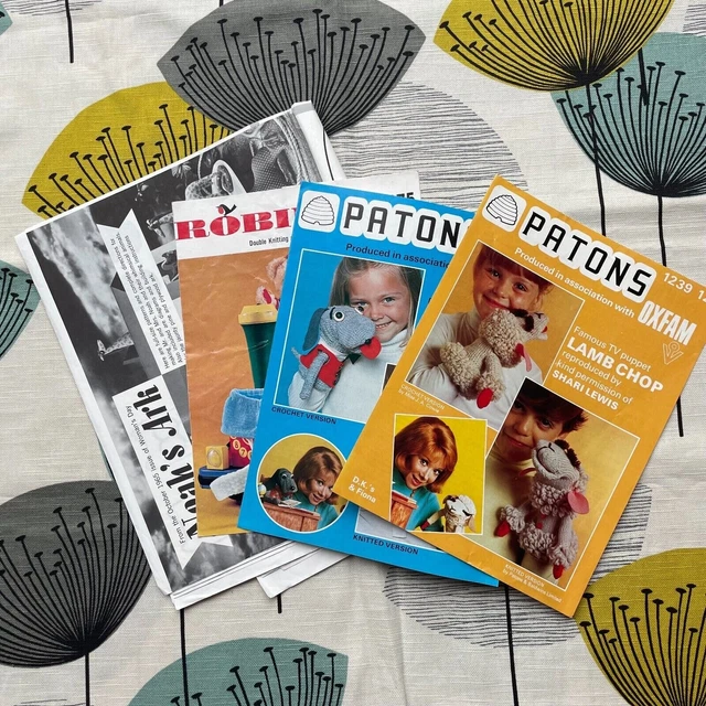 VINTAGE PATONS ROBIN Knitting Patterns Lamb Chop Hush Puppy Teddy Bear ...