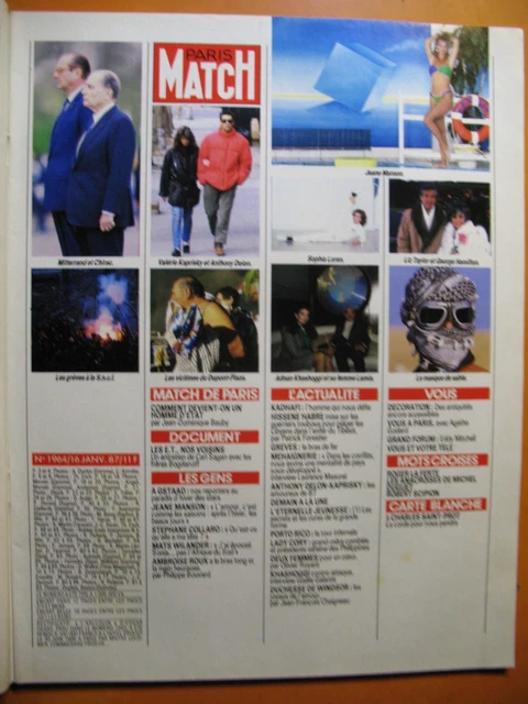PARIS MATCH N° 1964 du 16/01/1987- Anthony Delon et Valérie Kaprisky ...