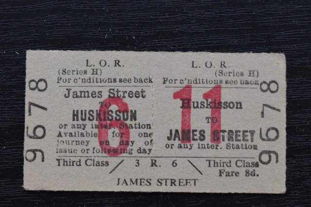 LIVERPOOL OVERHEAD RAILWAY Ticket LOR HUSKISSON to JAMES STREET No 9678 ...
