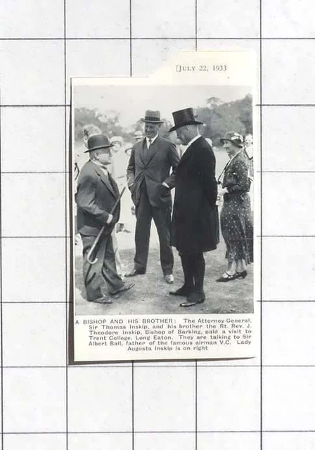 1933 SIR THOMAS Inskip Visits Trent College, Meets Sir Albert Ball £6. ...