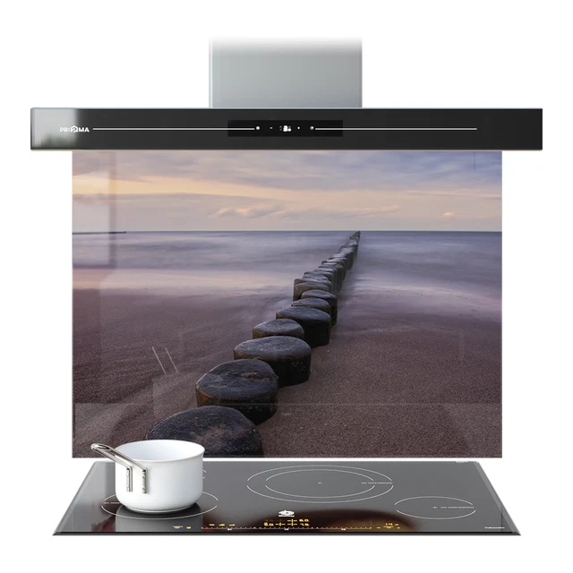 GLASS KITCHEN SPLASHBACK Tile Hob Cooker Wall Panel ANY SIZE Beach ...