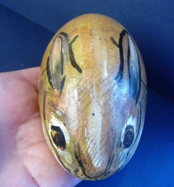 HAND PAINTED PEBBLE Rock Stone Rabbit Signed Sibyl Burney Craft ...