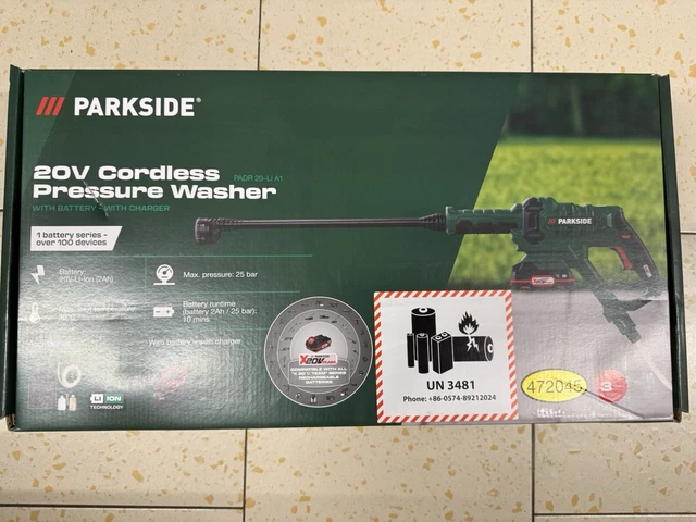 PARKSIDE 20V CORDLESS Pressure Washer - With battery & Charger supplied ...