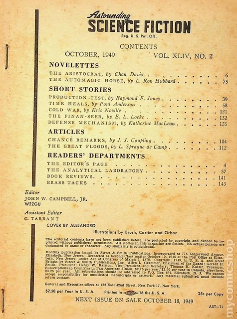 ASTOUNDING SCIENCE FICTION Pulp / Digest Oct 1949 Vol. 44 #2 VG Low ...