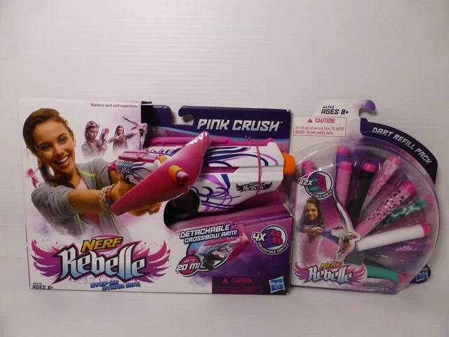 NERF REBELLE PINK Crush BLASTER + Nerf Rebelle 12 Dart Refill Pack Lot ...